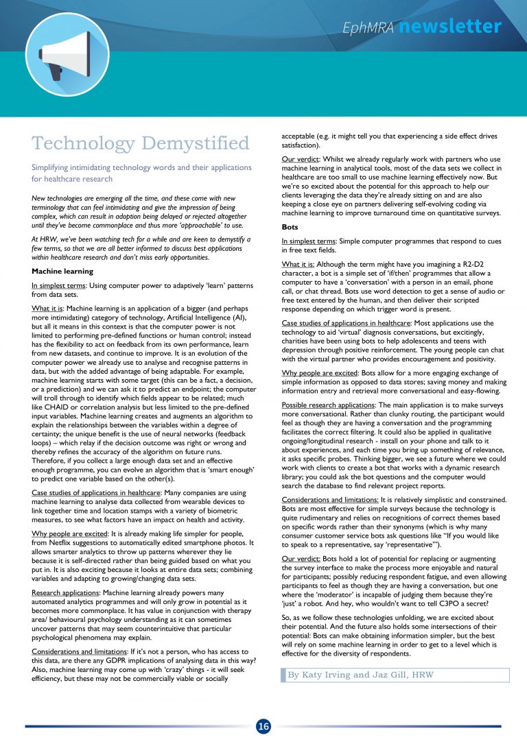 EphMRA Newsletter December 2018 - Technology Demystified - HRW Healthcare Market Research